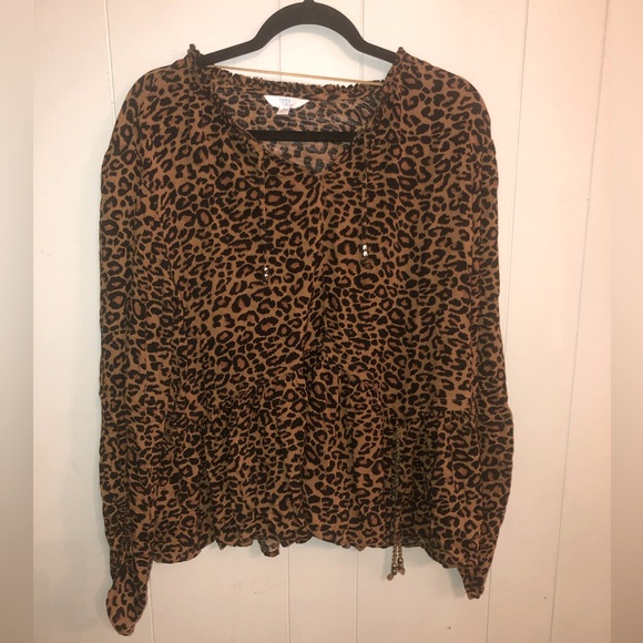 Tops | Leopard Animal Print Xl Pedlum Top | Poshmark